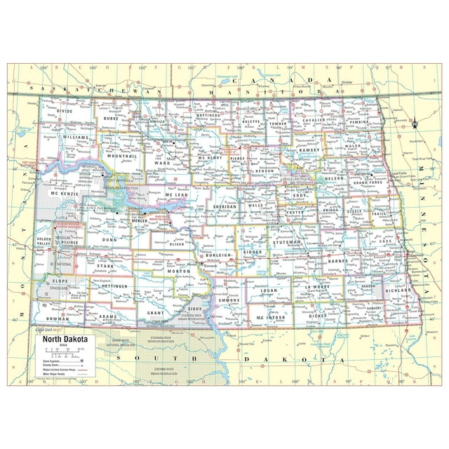 Cool Owl Maps North Dakota State Wall Map Rolled 32"Wx24"H (Laminated ...