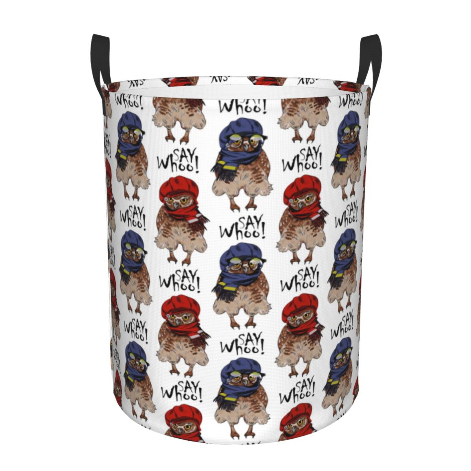 Cool Owl Prints Round Laundry Basket, Laundry Hamper with Handle ...