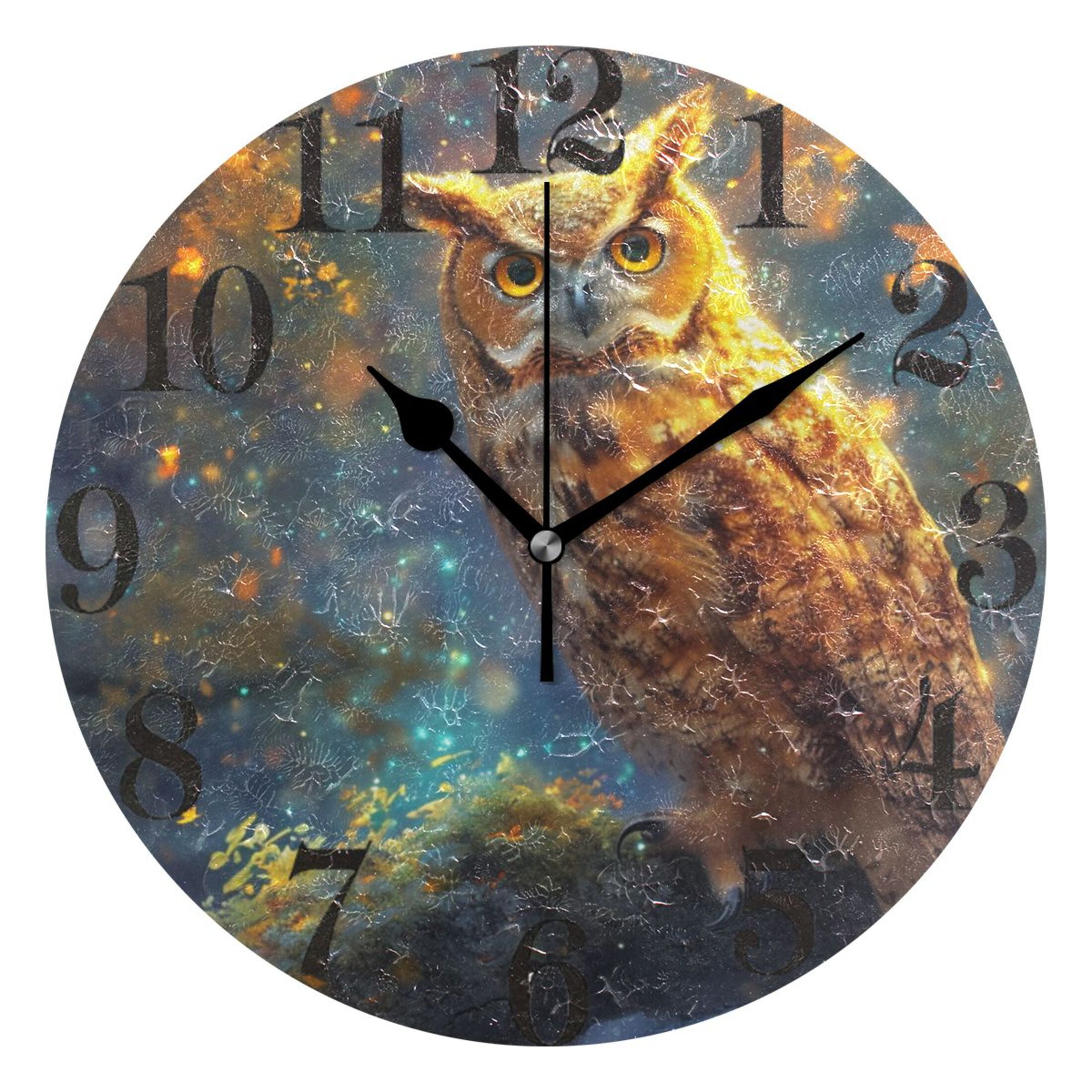 Cool Owl in Forest Wall Clock 9.8 inch Battery Operated Clocks Non ...