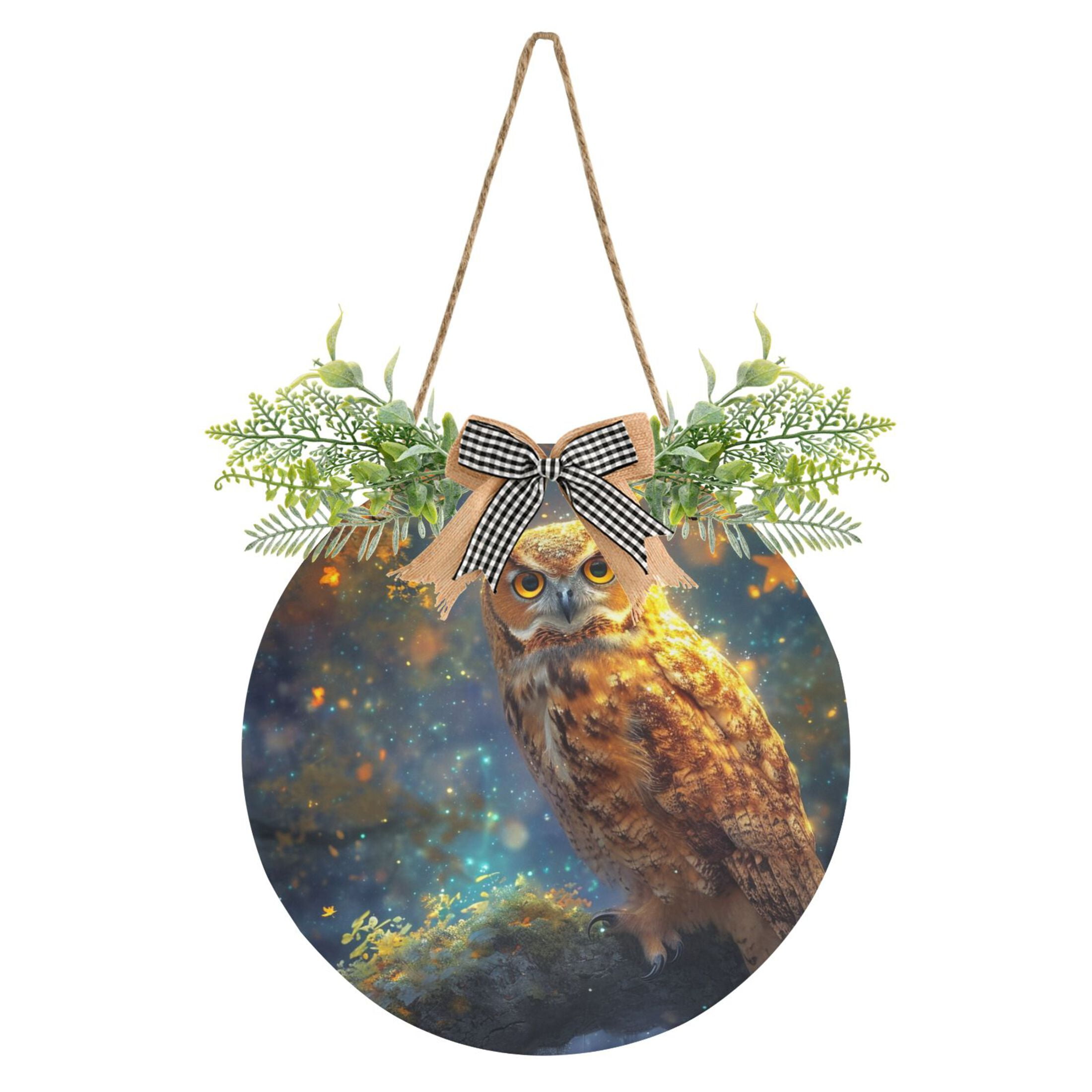 Cool Owl in Forest Welcome Front Door Sign Round 12 inch Porch Hanging ...