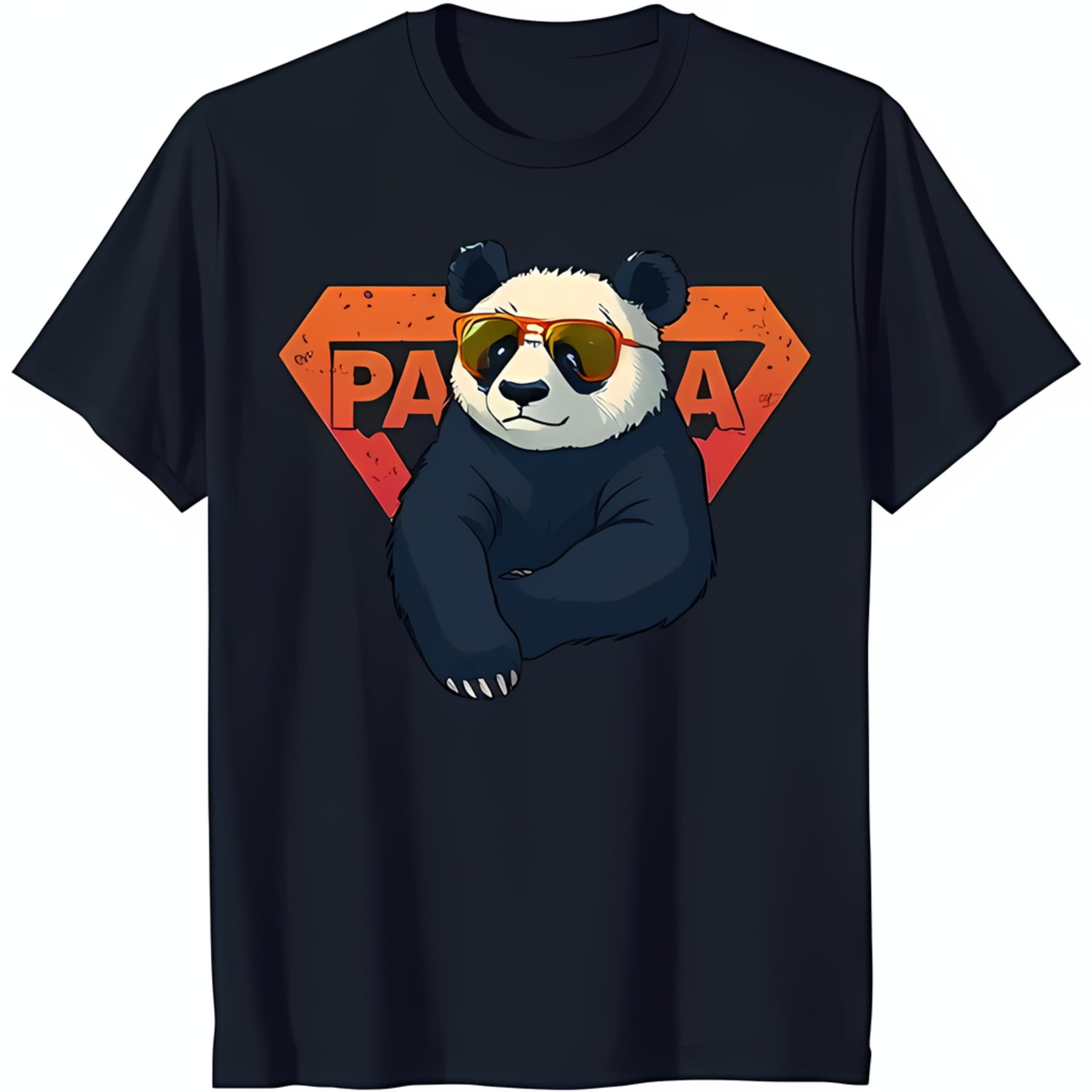 Cool Panda Bear Graphic T-Shirt Relaxed Pose with Sunglasses on Black ...