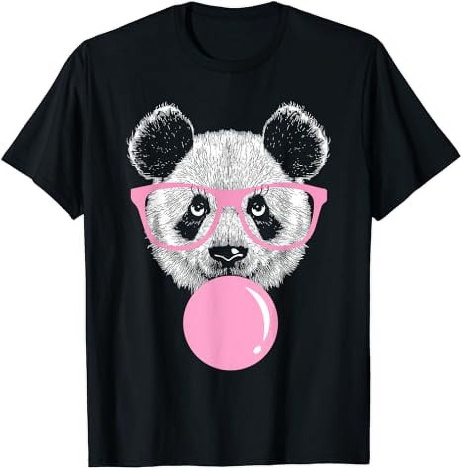 Cool Panda Face Eating Gum And Makes A Bubble Tee Cute Panda T-Shirt ...