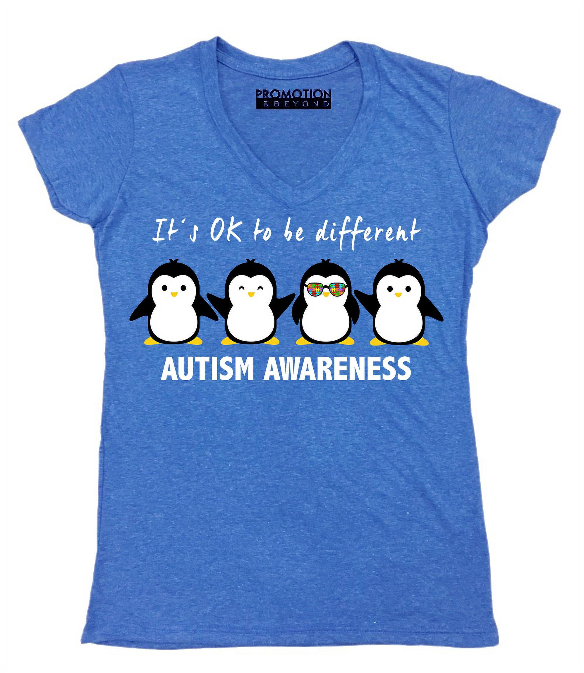 Cool Penguin Autism Awareness Support Women's V-neck, 2XL, Heather ...