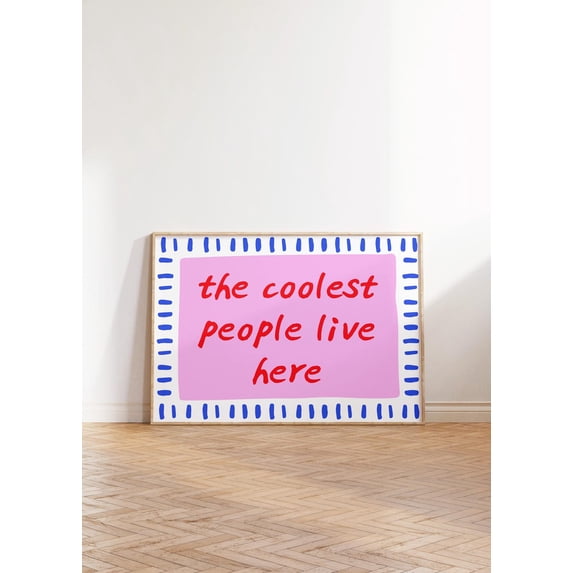 Cool People Live Here Retro Typography Wall Art, Stretched Canvas Size ...