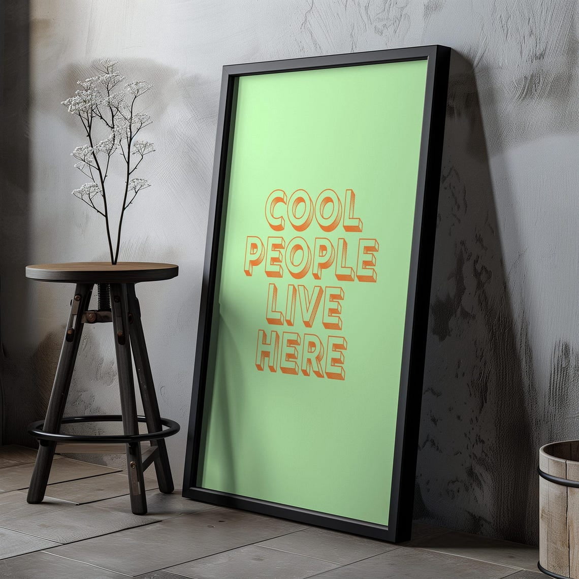 Cool People Live Here - Neon Typography Wall Art - Retro Lime Green And ...