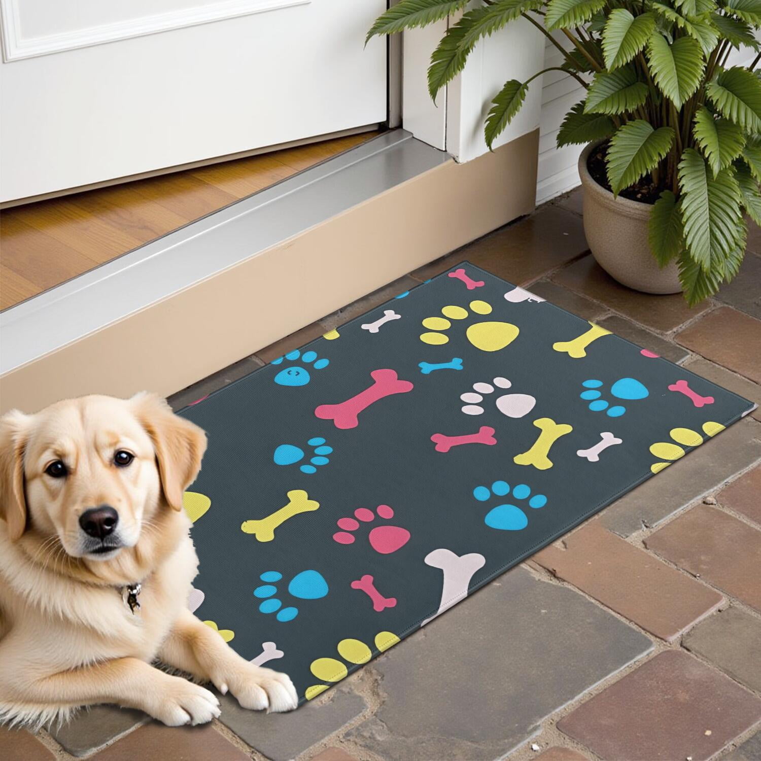 Cool Pet Background Dog Paw Door Rugs,Washable Non Slip Door Mats ...