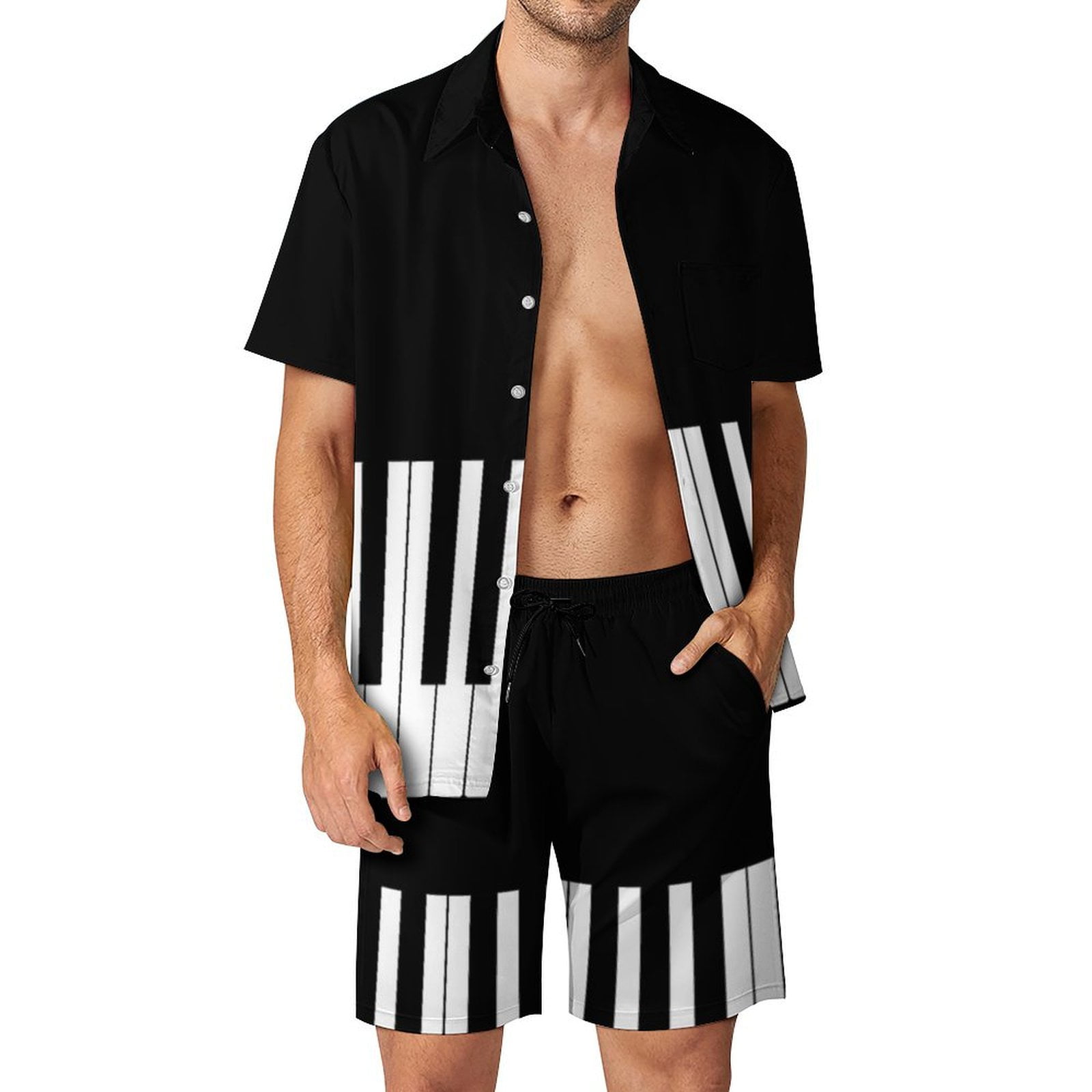 Cool Piano Keyboard Mens 2 Piece Casual Outfits Short Sleeve Button ...