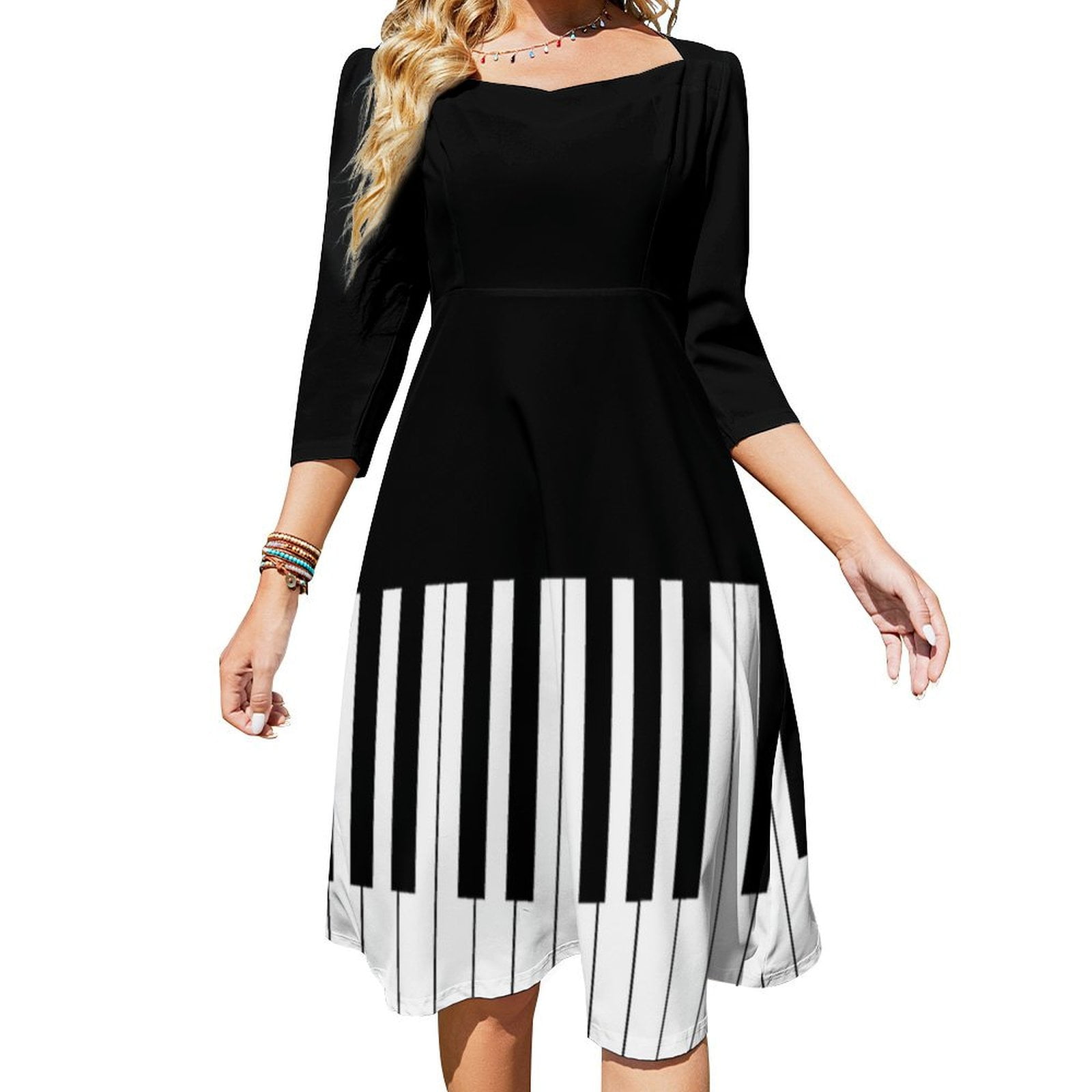 Cool Piano Keyboard Sweetheart Knot Flared Dress Fashion Design Large ...