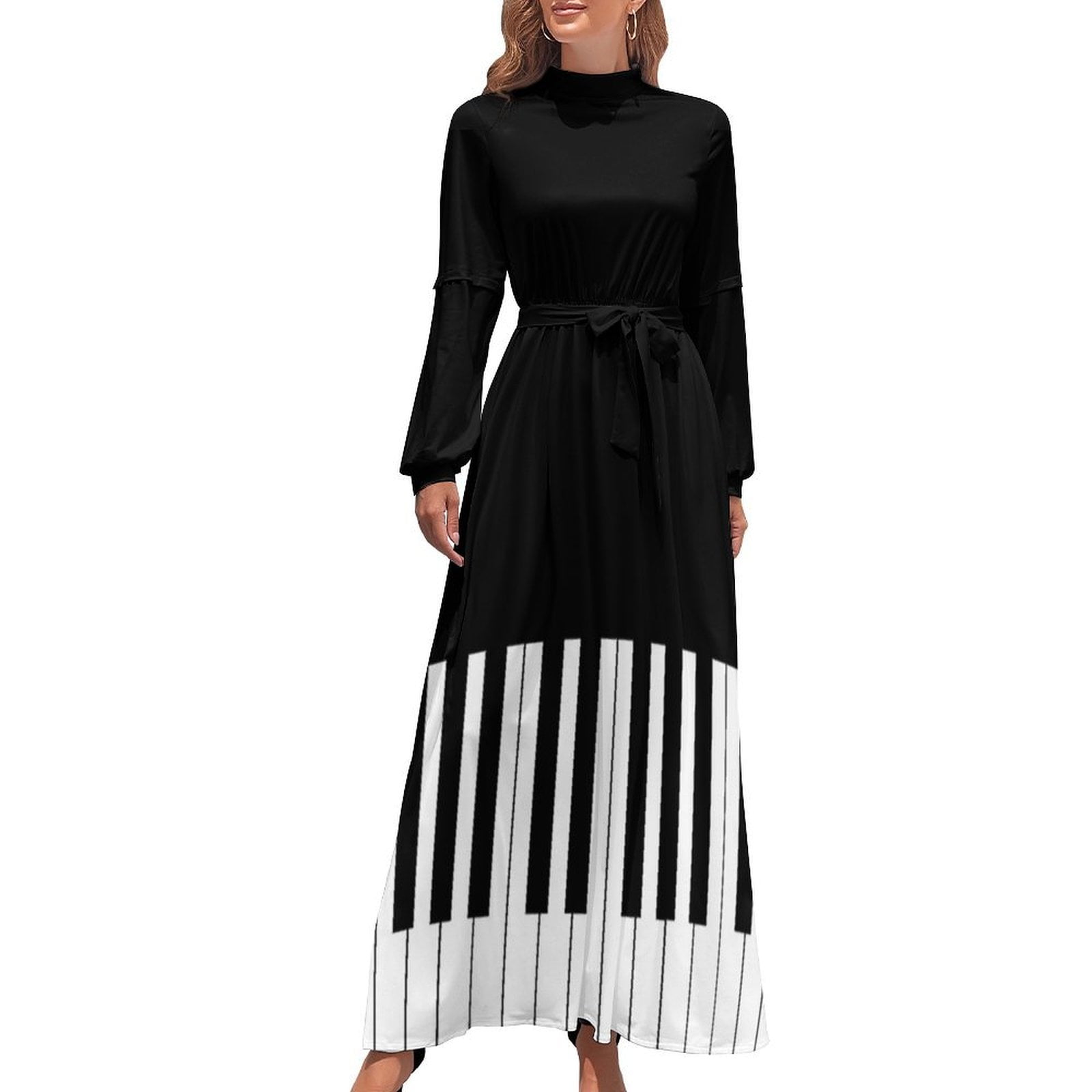 Cool Piano Keyboard Women's Long Dress Long Sleeves Dress Vintage ...