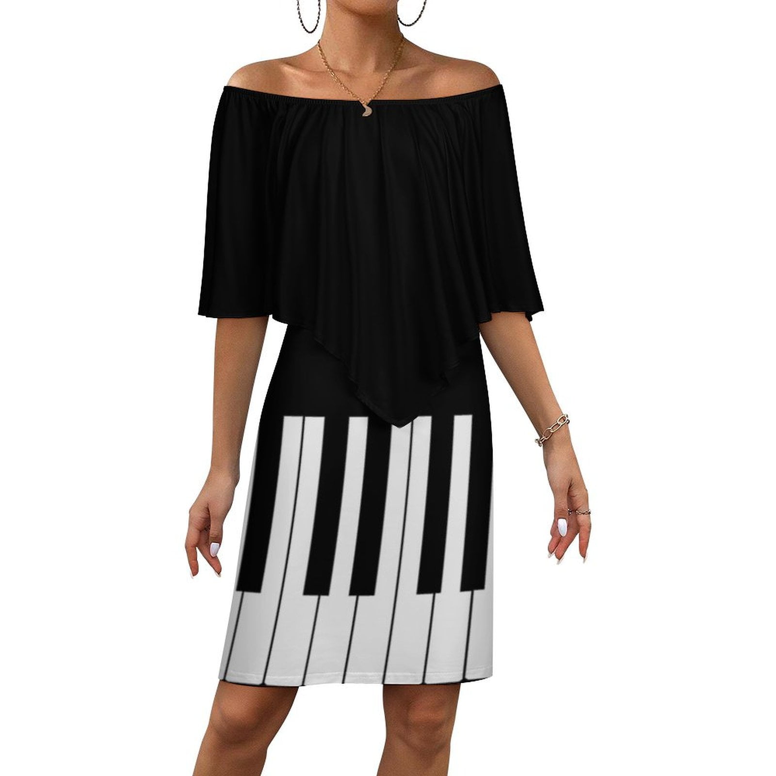 Cool Piano Keyboard Women's Off The Shoulder Ruffles Summer Wedding ...