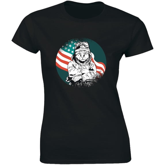 Cool Pilot Cat American Flag Best Tee Women'S T-Shirt - Walmart.com