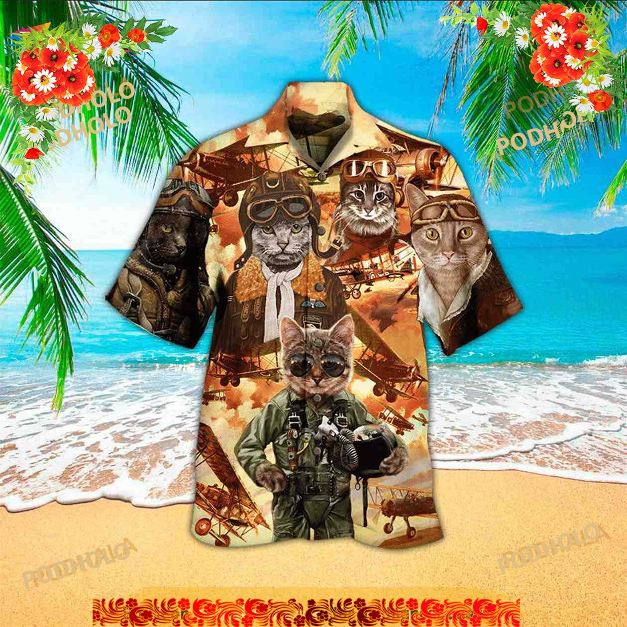 Cool Pilot Cat Funny Hawaiian Shirt - Walmart.com