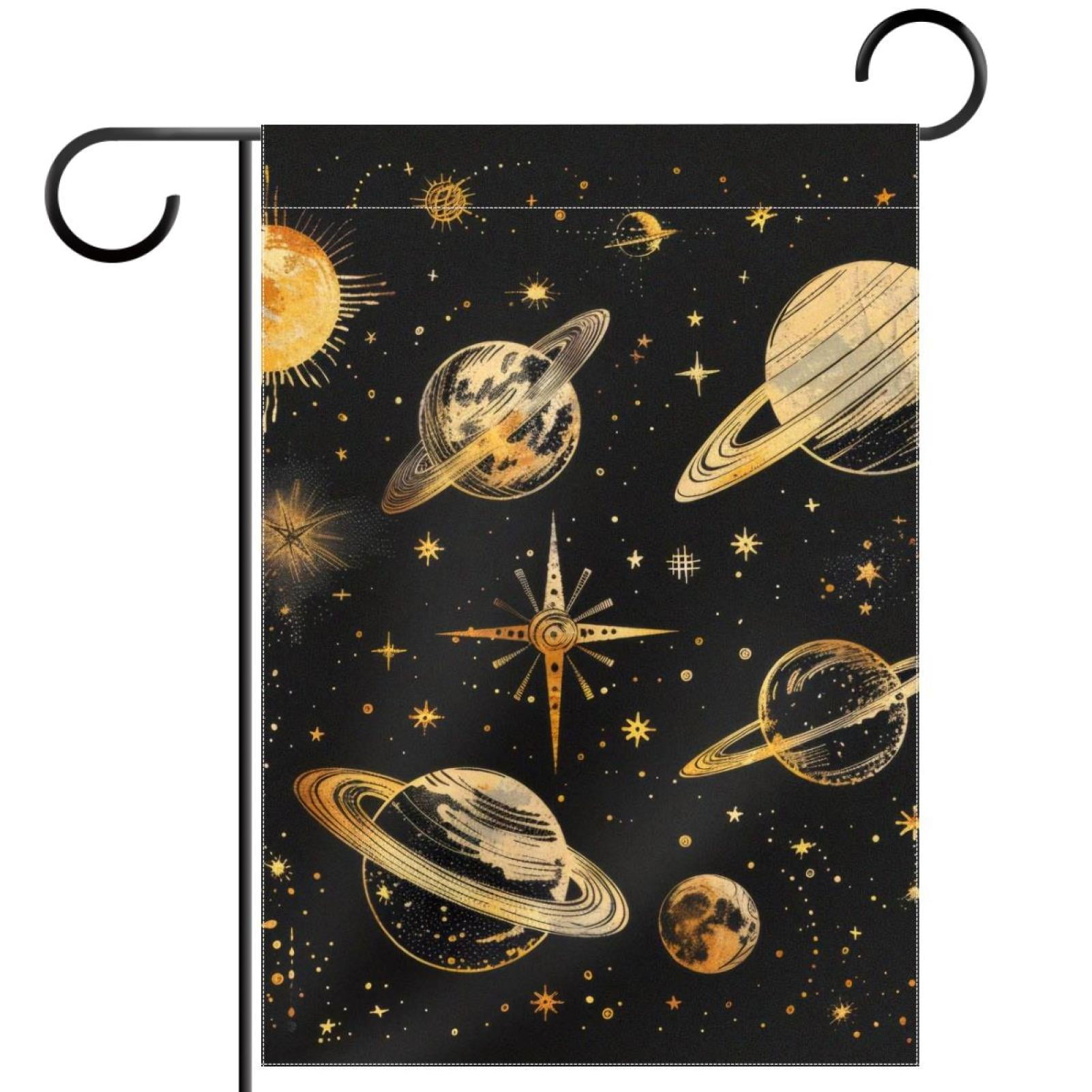 Cool Planets Solar System Galaxy and Stars Pattern Welcome Garden Flags ...