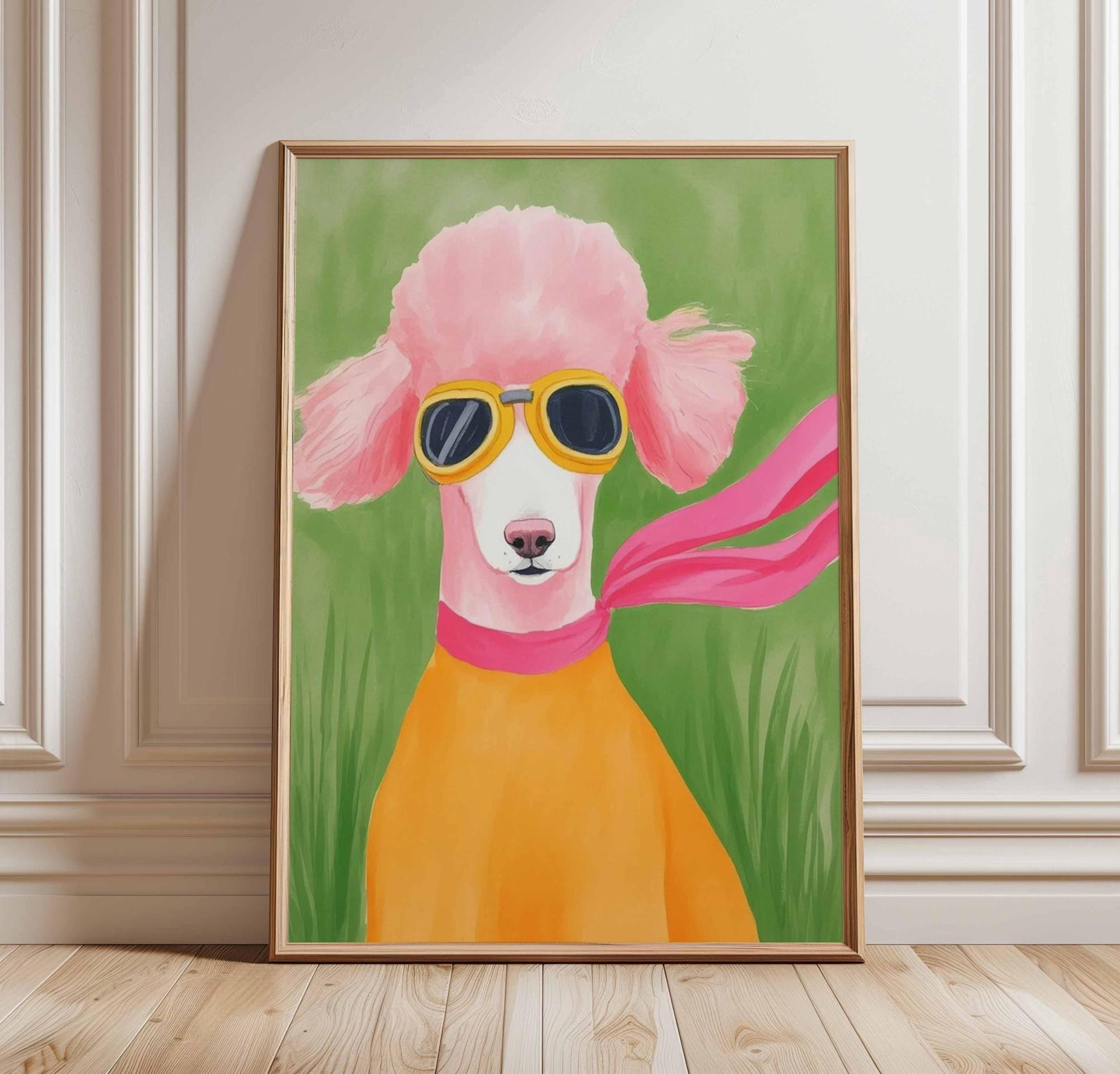 Cool Poodle Dog Poster Print Funny Dog Wall Art Colorful Retro Poodle ...