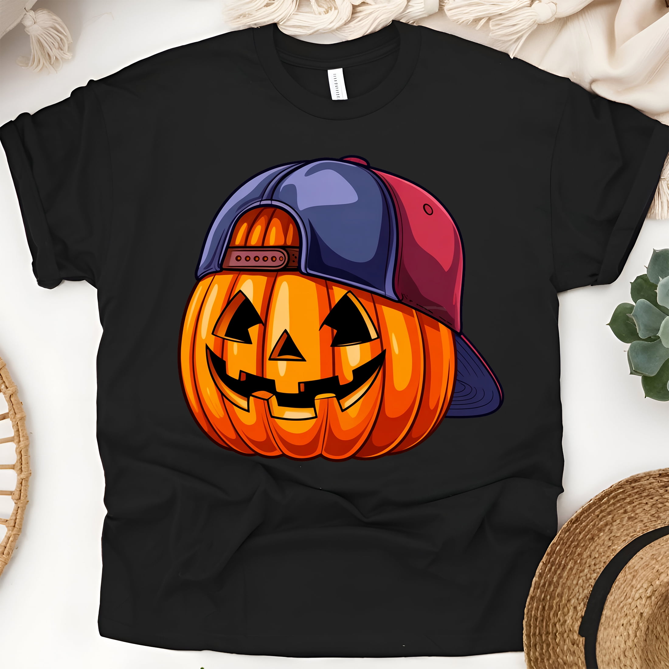 Cool Pumpkin Head T-Shirt with Backwards Cap, Funny Cartoon Fall Tee , Black, Size 3XL - Walmart.com