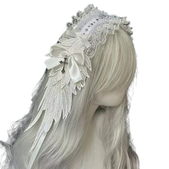 Cool Punk Bowknot Headwrap Angelic Wing Lace Headband For Halloween ...