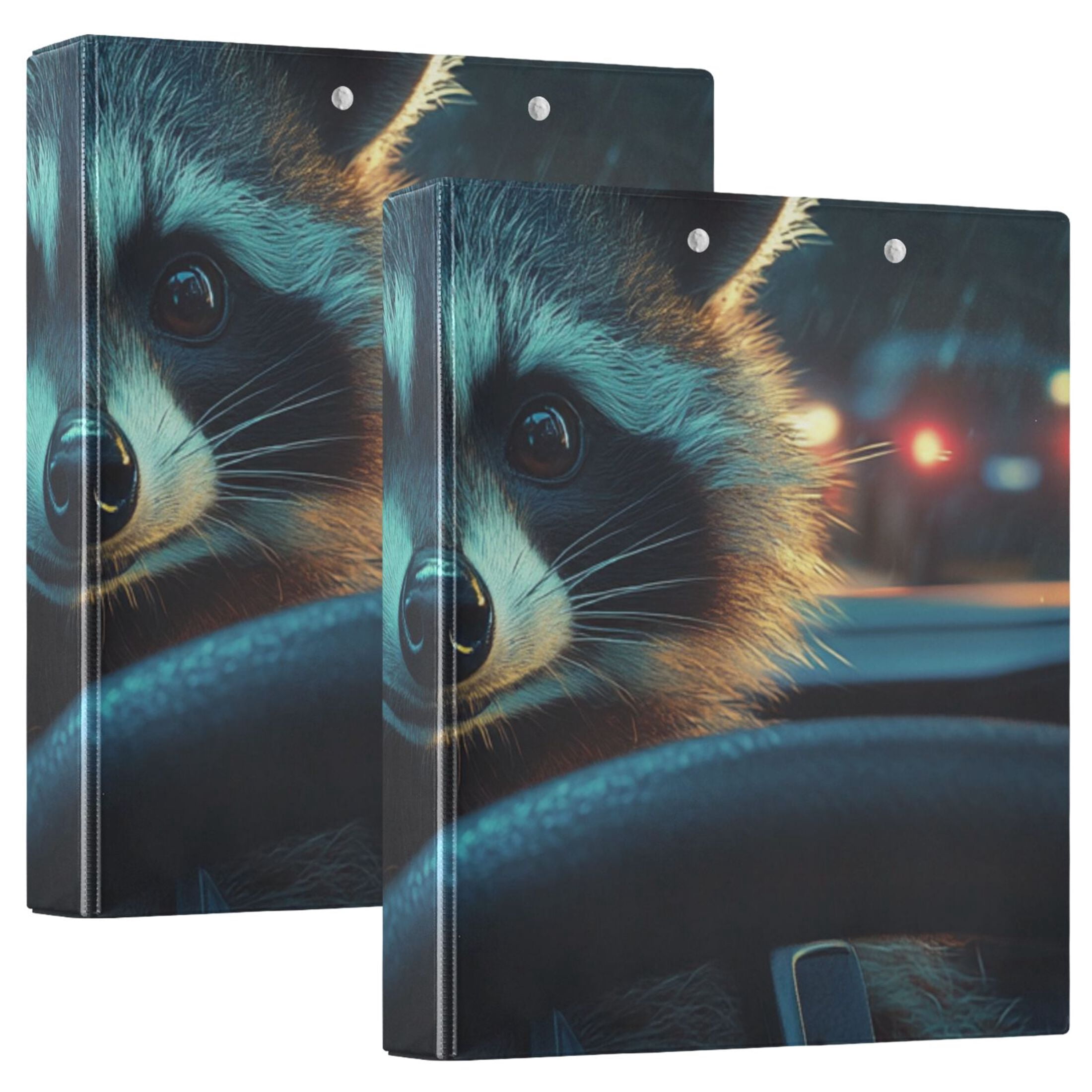 Cool Raccoon Drive in Dark Round Ring Binder 3 Rings 1.5" Capacity File ...