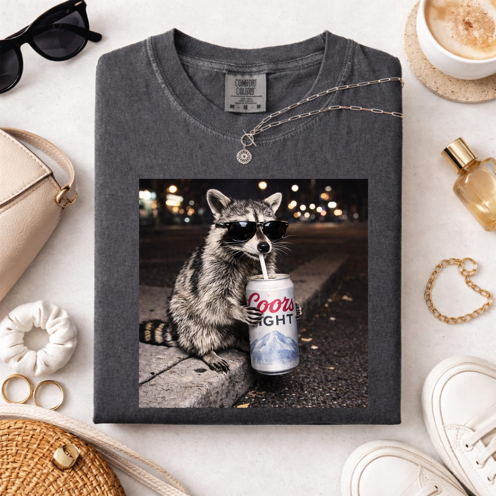 Cool Raccoon Graphic Tee, Fun Animal Lover Shirt, Vintage Raccoon Beer ...