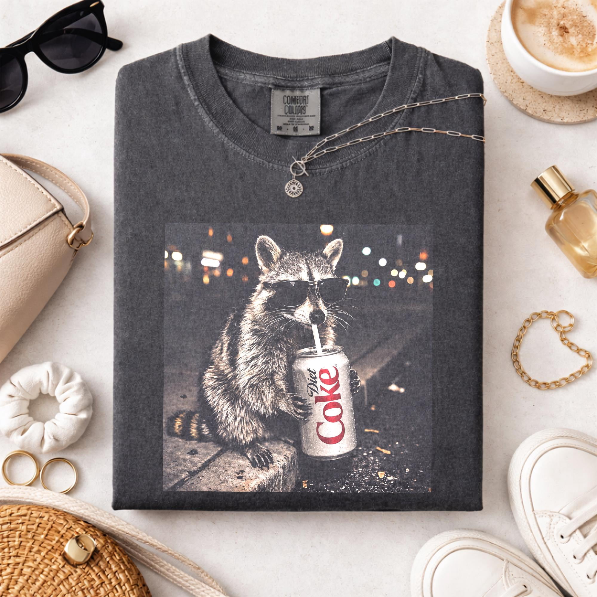 Cool Raccoon Graphic Tee, Fun Animal Lover Shirt, Vintage Raccoons Diet ...