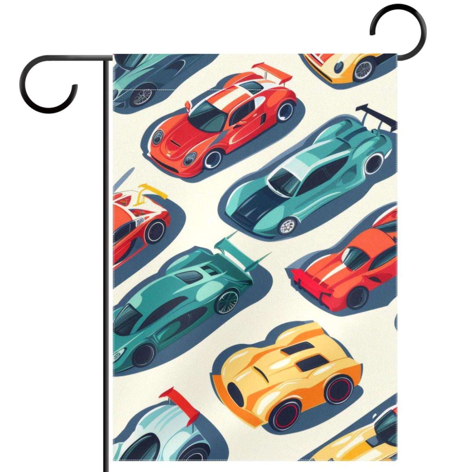Cool Race Cars Bright Seamless Pattern Garden Flag Double Sided House ...