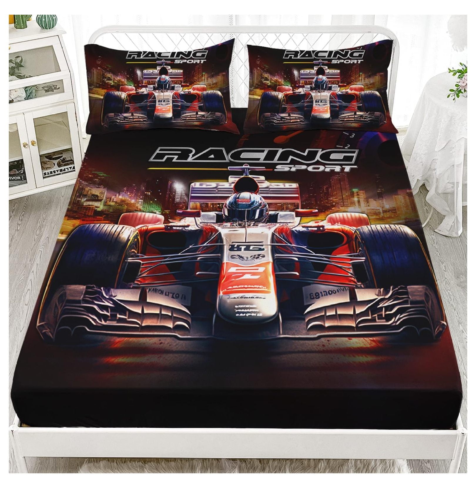 Cool Racing Car Fitted Sheet XL Size, Sports Car Bedding Set for Kids ...