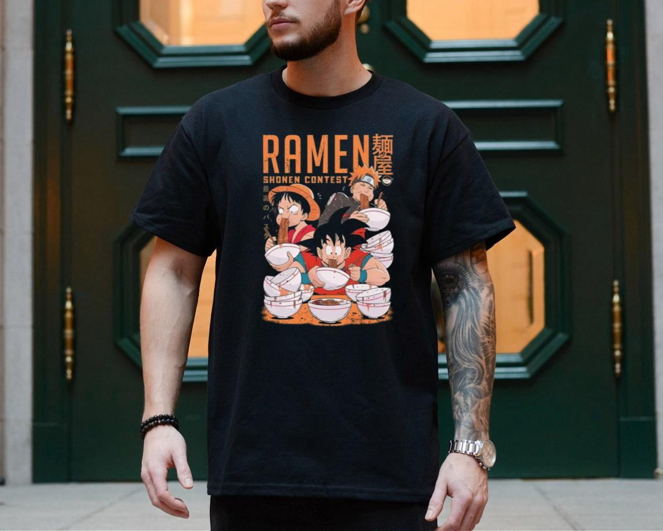 Cool Ramen Anime T-Shirt, Dragon Ball Z Goku X One Piece X Naruto Tee ...