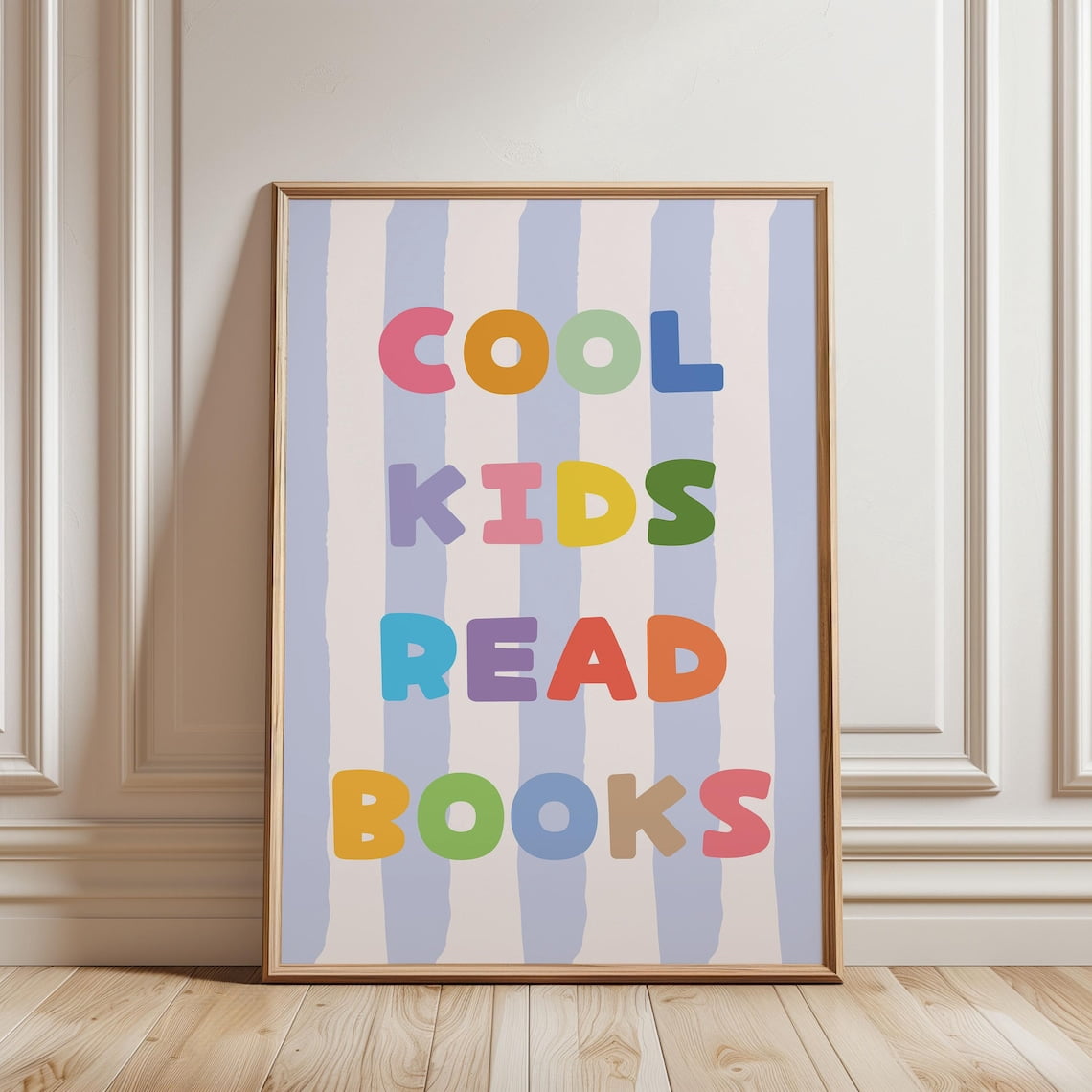 Cool Read Books Wall Art, Colourful Blue Stripe Line Typography For ...