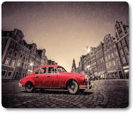 Cool Red Car Mouse Pad, Retro Car on Cobblestone Historic Old Town in ...