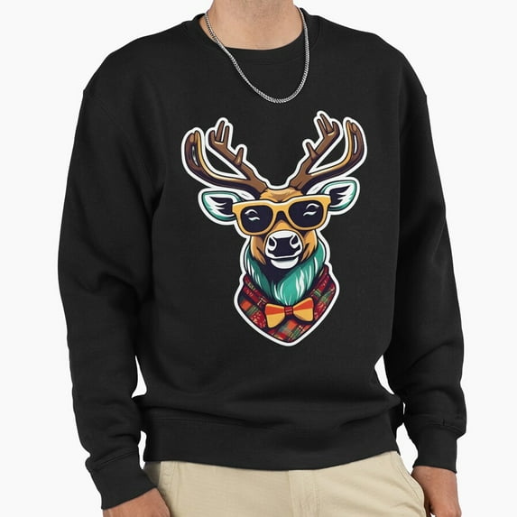 Cool Reindeer With Sunglasses Christmas Graphic Unisex Sweatshirt Funny ...