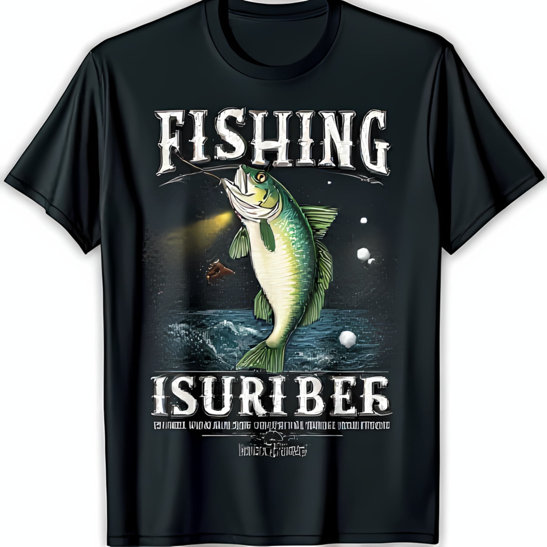 Cool Retro Black T-Shirt with Detailed Fish Graphic & Bold Design ...