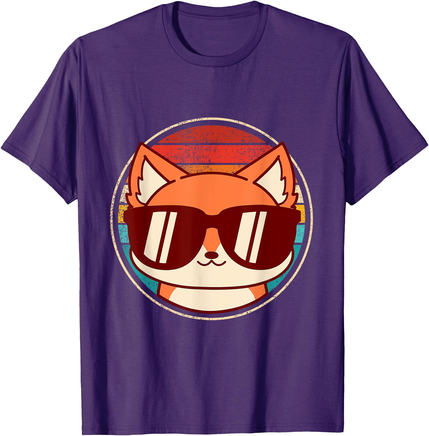 Cool Retro Fox With Sunglasses And Vintage Backround Unisex T-Shirt for ...