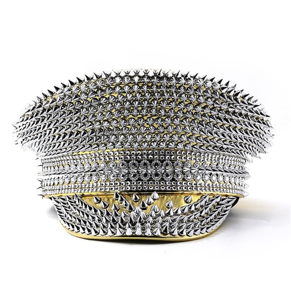Cool Rivet Studded Top Hat with Sparkling Rhinestones and PU Leather ...