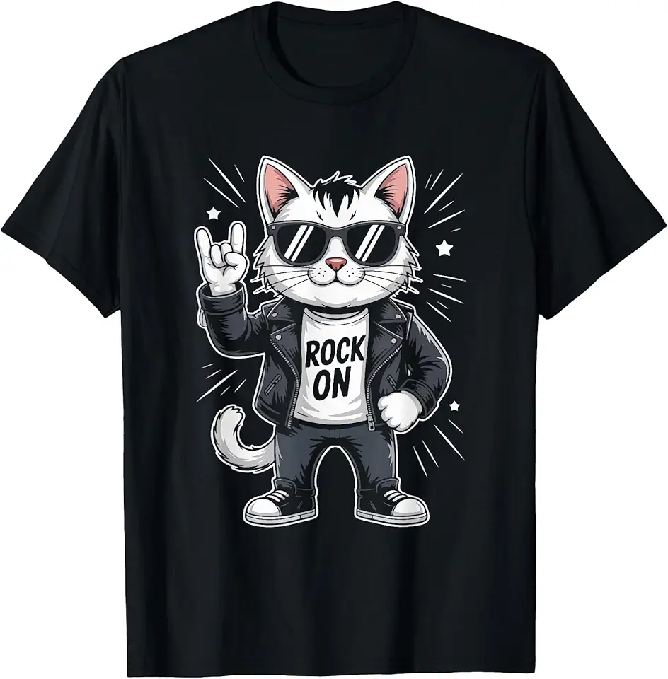 Cool Rocker Cat Music Fan Sunglasses Graphic Short Sleeve Unisex T ...
