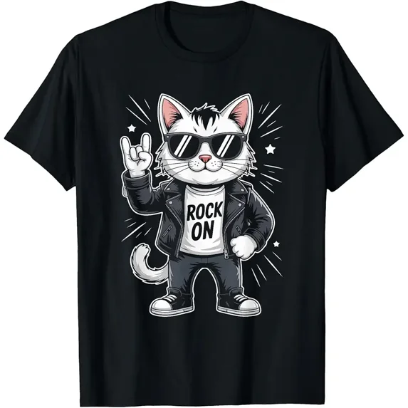 Cool Rocker Cat Music Fan Sunglasses Graphic Short Sleeve Unisex T ...