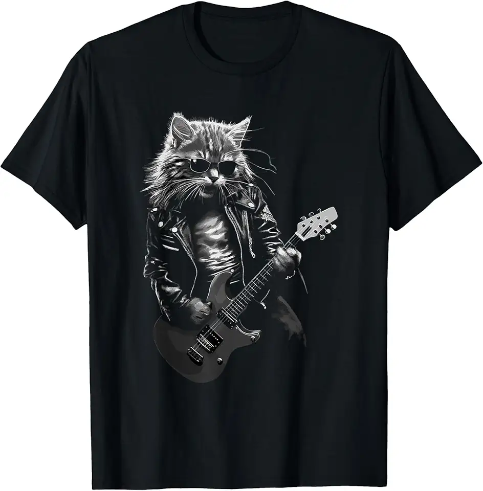 Cool Rocker Cat Playing Electric Guitar for Unisex Graphic Short Sleeve ...