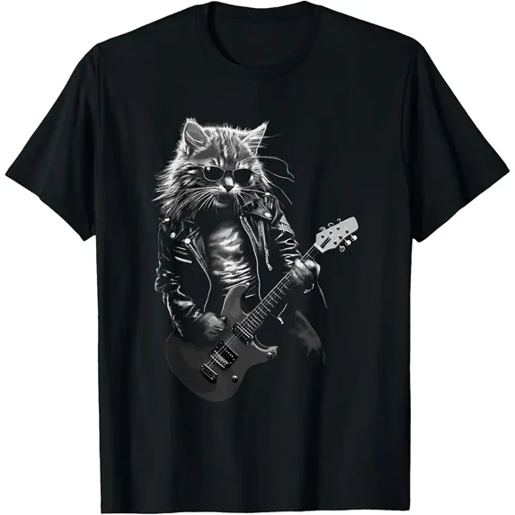 Cool Rocker Cat Playing Electric Guitar for Unisex Graphic Short Sleeve ...