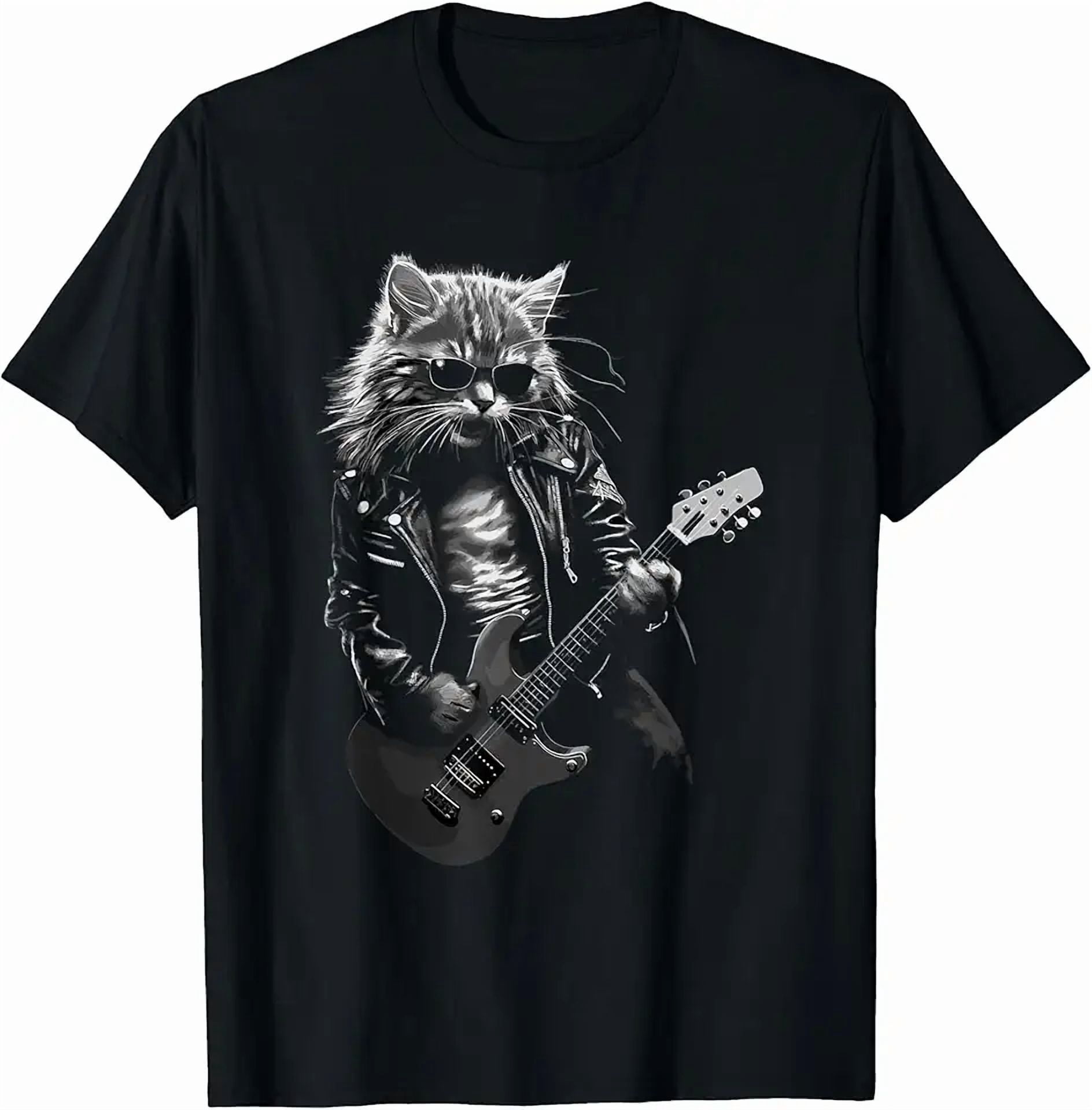 Cool Rocker Cat Playing Electric Guitar for Unisex Graphic Short Sleeve ...