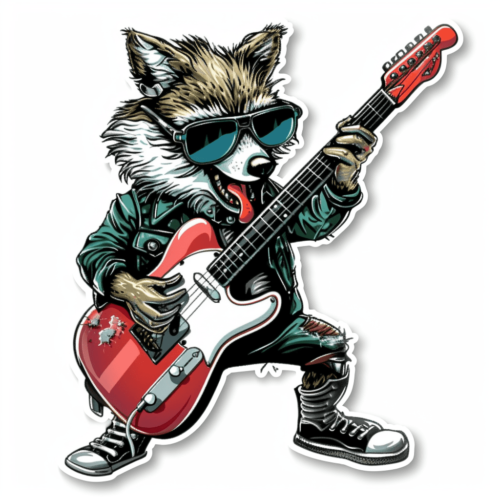 Cool Rocker Wolf Playing Electric Guitar Car Decal Sticker – Rock Music ...
