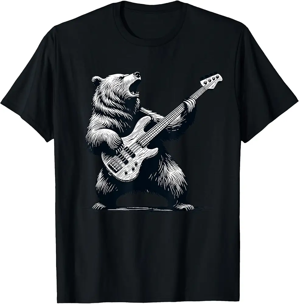 Cool Rocking Bear Playing a Bass Guitar at a Concert Unisex T-Shirt, up ...