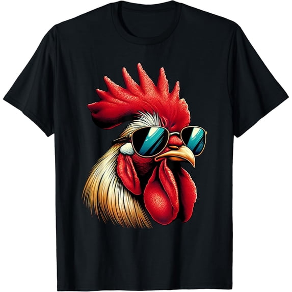 Cool Rooster with Sunglasses Graphic Tee - Funny Farm Animal Retro ...