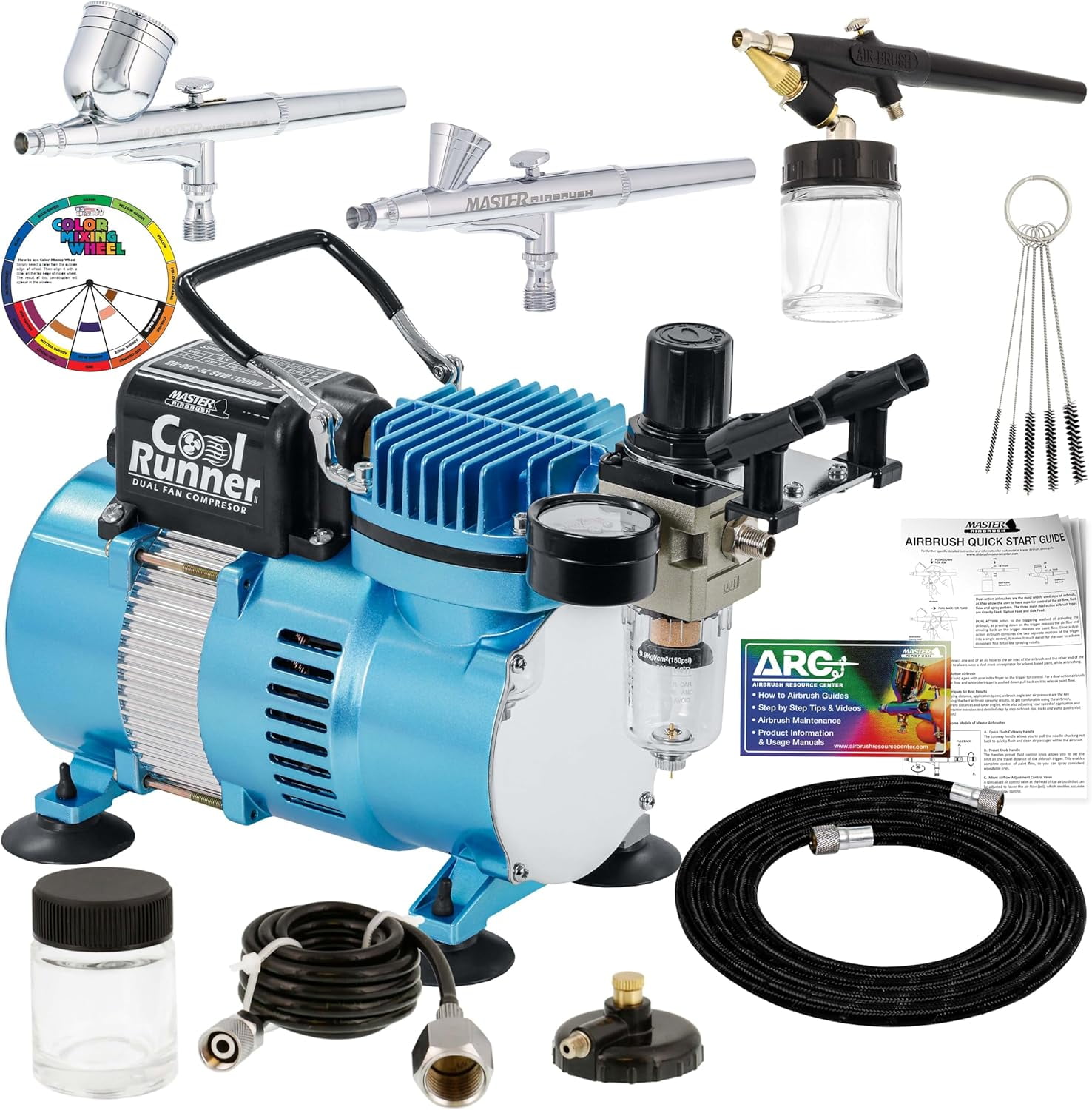 Cool Runner II Airbrush Kit with Dual Fan Air Compressor, 3 Airbrushes ...