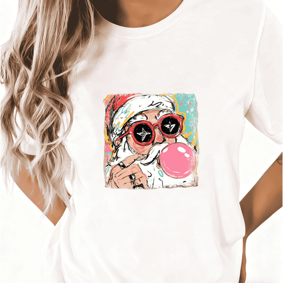 Cool Santa Bubblegum Print Tshirt White Graphic Tees Shirts S-5XL ...