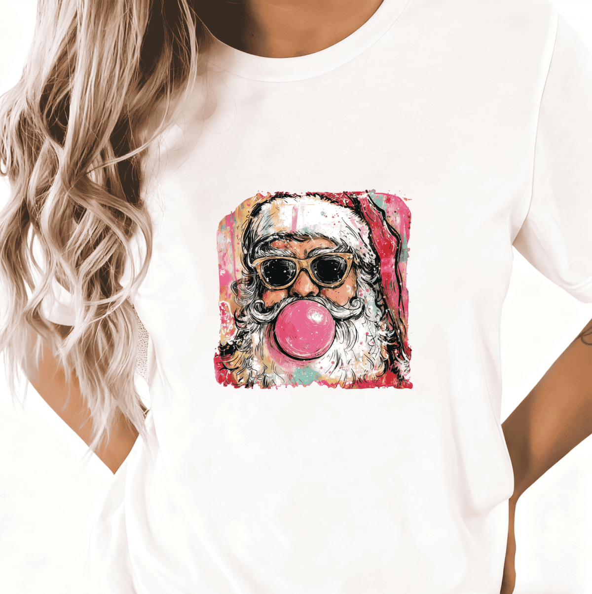 Cool Santa Print Tshirt trendy and popular round-neck design is retro ...