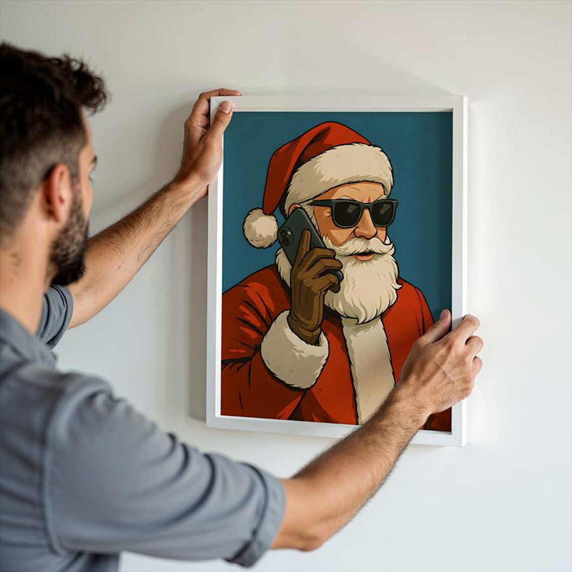 Cool Santa Winter Holiday Poster, Santa Wall Art, Funky Winter Holiday ...