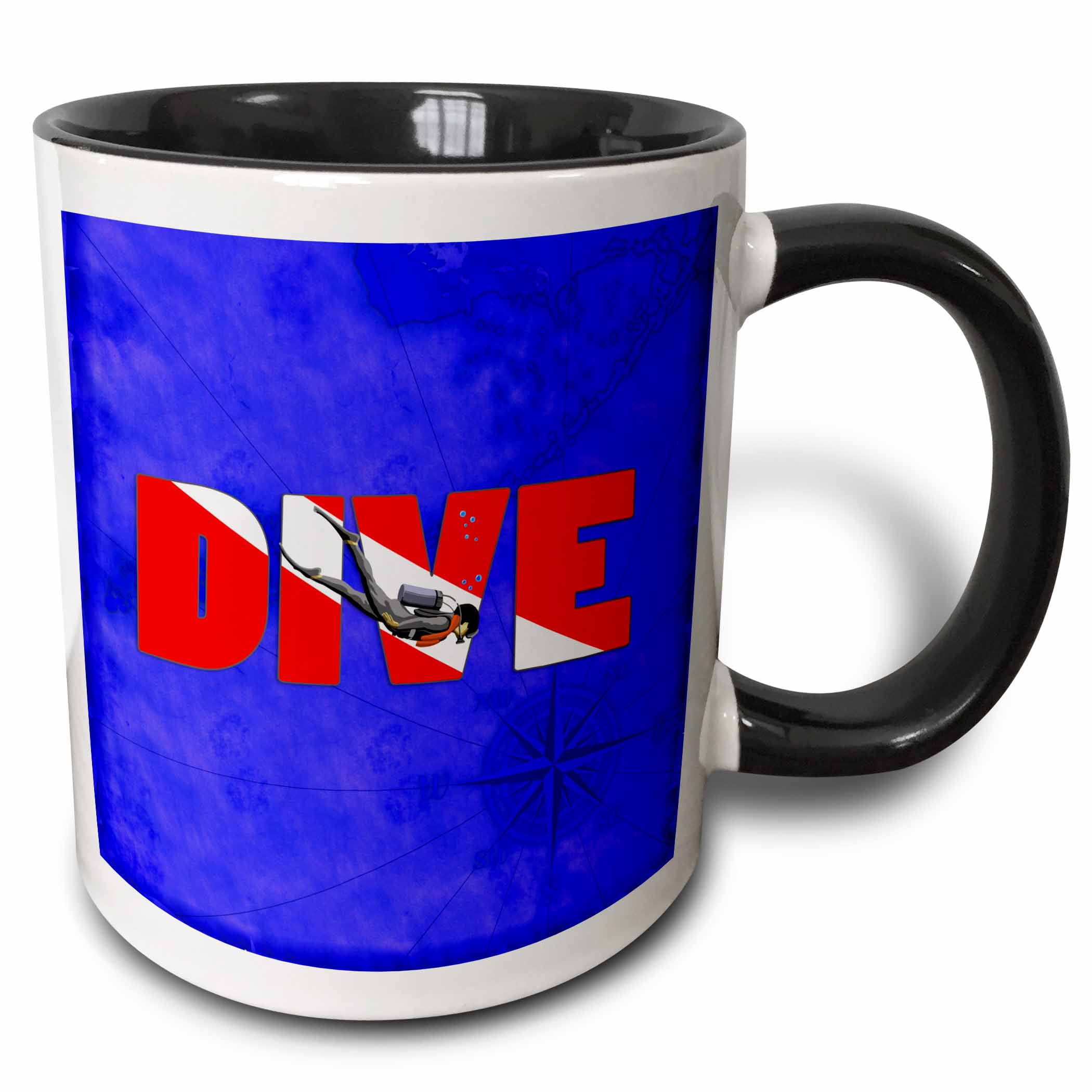 3drose, Cool Scuba Diver Graphic with Dive Flag and Nautical Chart ...