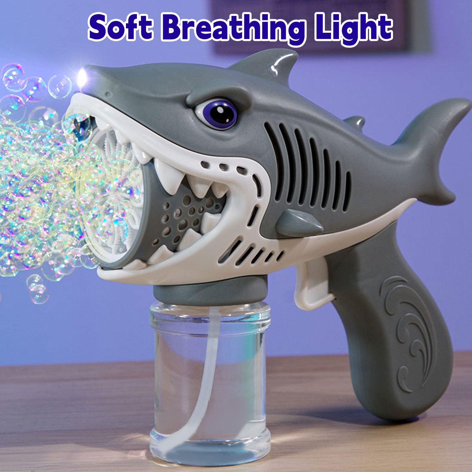 Cool Shark Bubble Gun: Realistic blue and gray shark design with open ...
