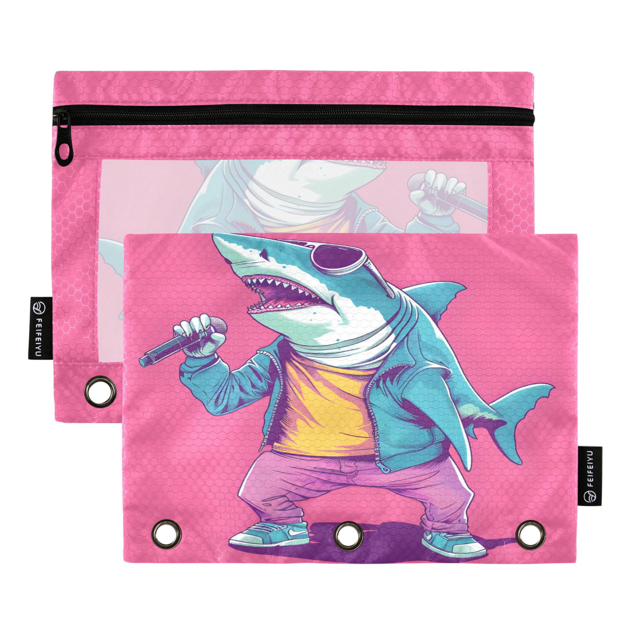 Cool Shark Singing 2 Pack Pencil Pouch for 3 Ring Binder Smooth Zipper ...