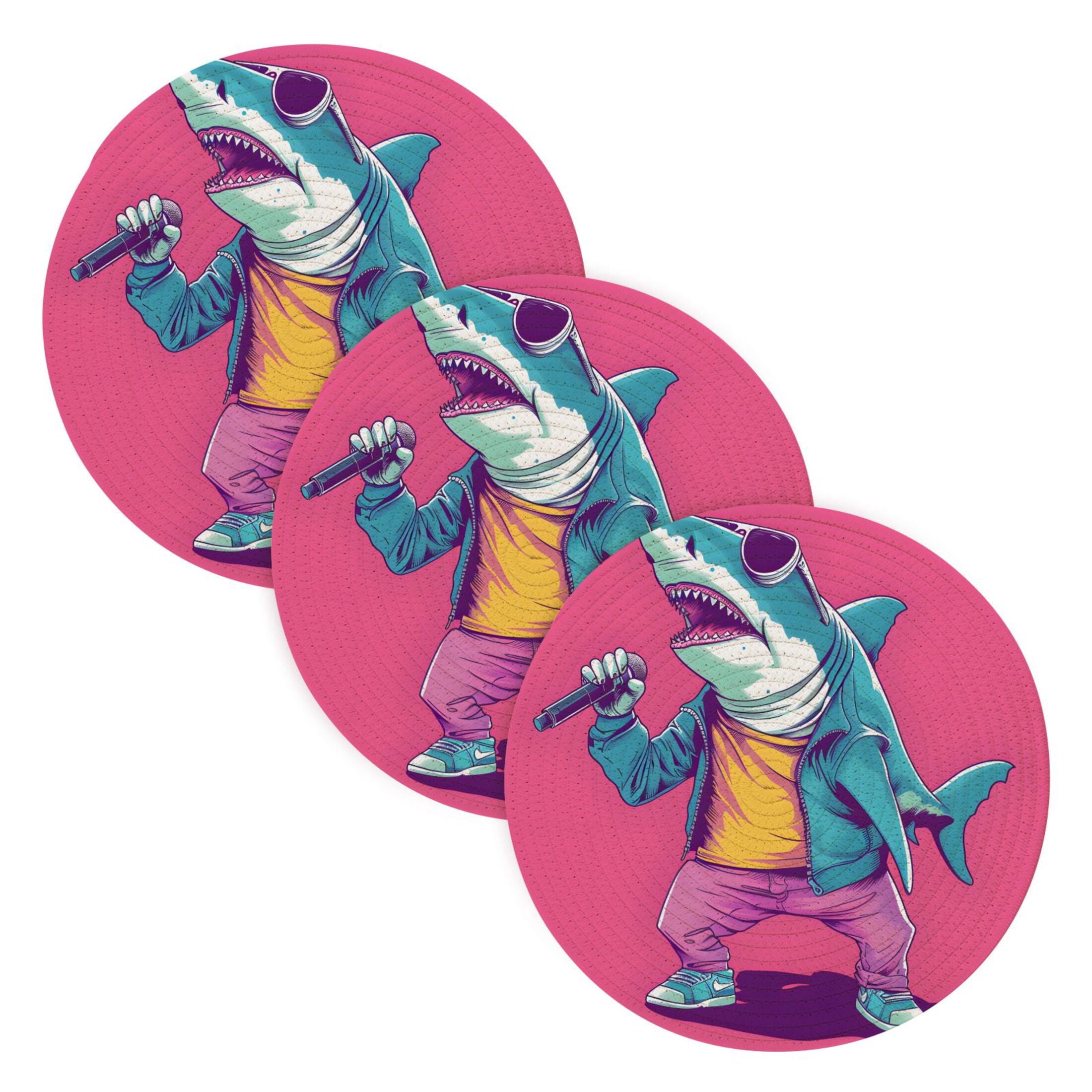 Cool Shark Singing 3 Pcs Pot Holders Trivets Set Woven Heat-Resistant ...