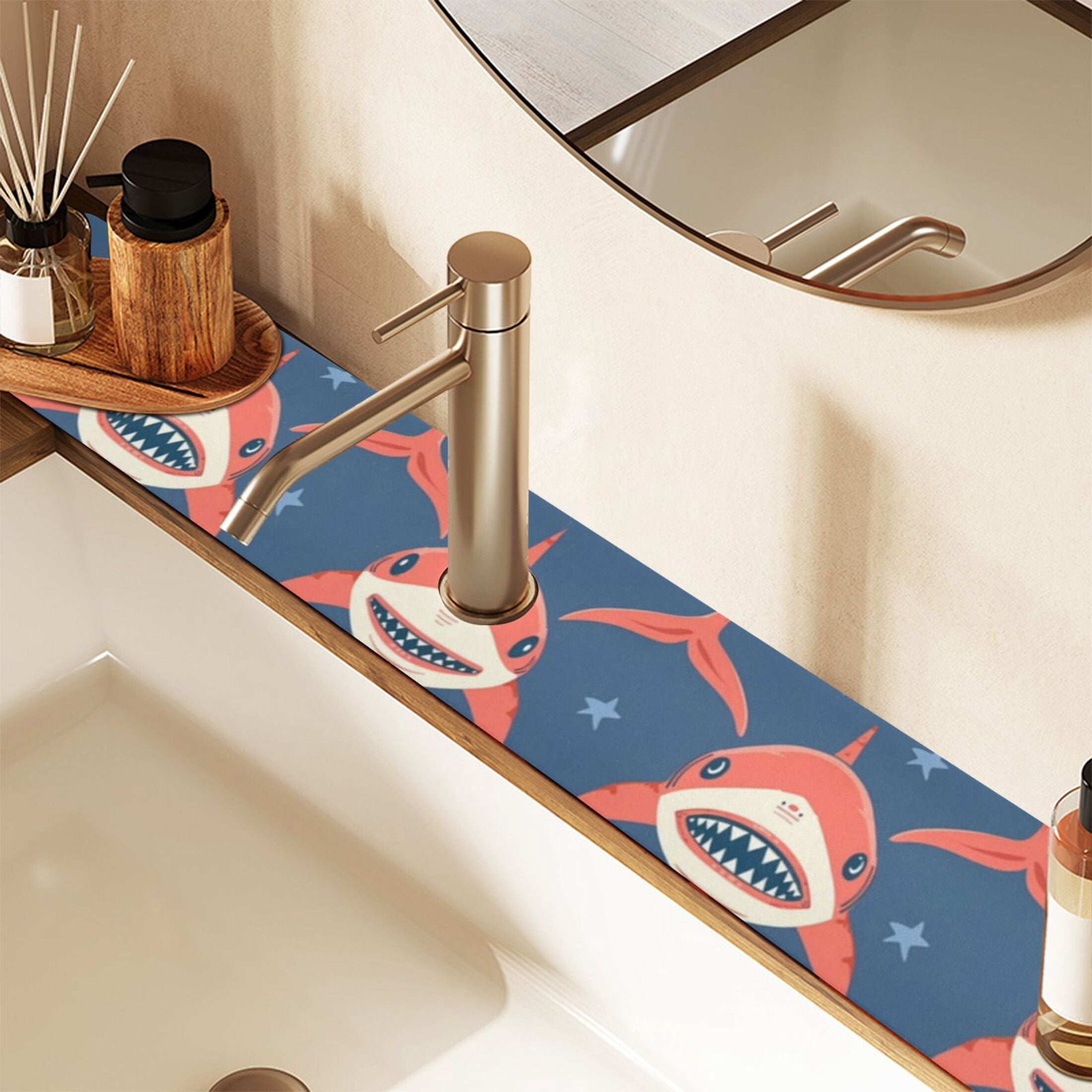 Cool Shark and Sunglasses Sink Splash Guard Faucet Drying Mat 30"x5.4 ...
