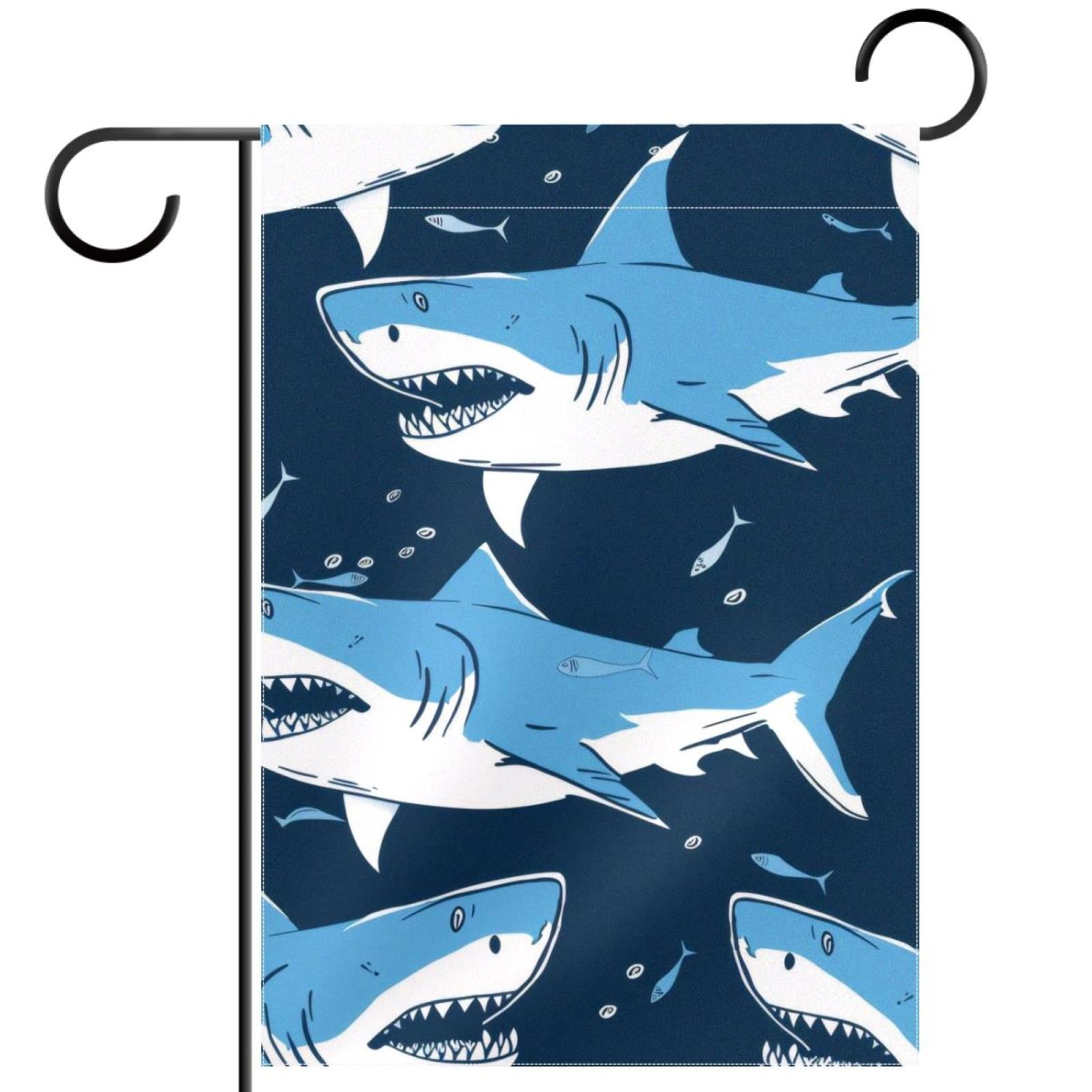 Cool Sharks Blue Pattern Double Sided Garden Flag Decorative Weather ...